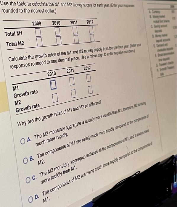 Solved Use the table to calculate the M1 and M2 money supply | Chegg.com