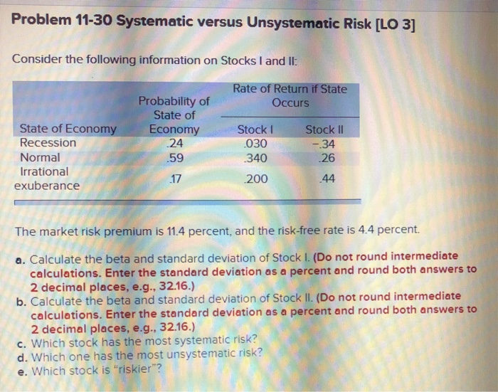 Solved Problem 11-30 Systematic versus Unsystematic Risk [LO | Chegg.com