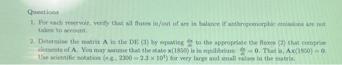 Global Carbon Cycle Mixture Model and Carbon Capture | Chegg.com