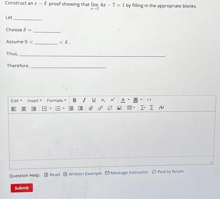 Solved Construct an ε−δ proof showing that limx→24x−7=1 by | Chegg.com
