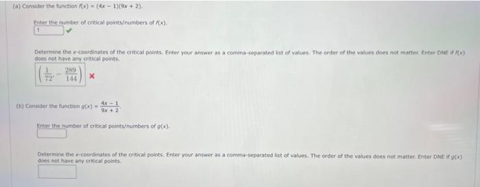 Solved b) Consider the function f(x)=(4x−1)(9x+2). Finter | Chegg.com