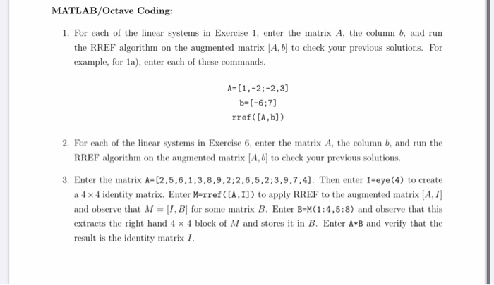 Solved MATLAB/Octave Coding: 1. For each of the linear | Chegg.com