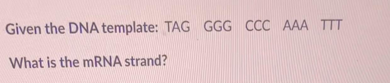 Solved Given the DNA template: TAG GGG CCC AAA TTT What is | Chegg.com