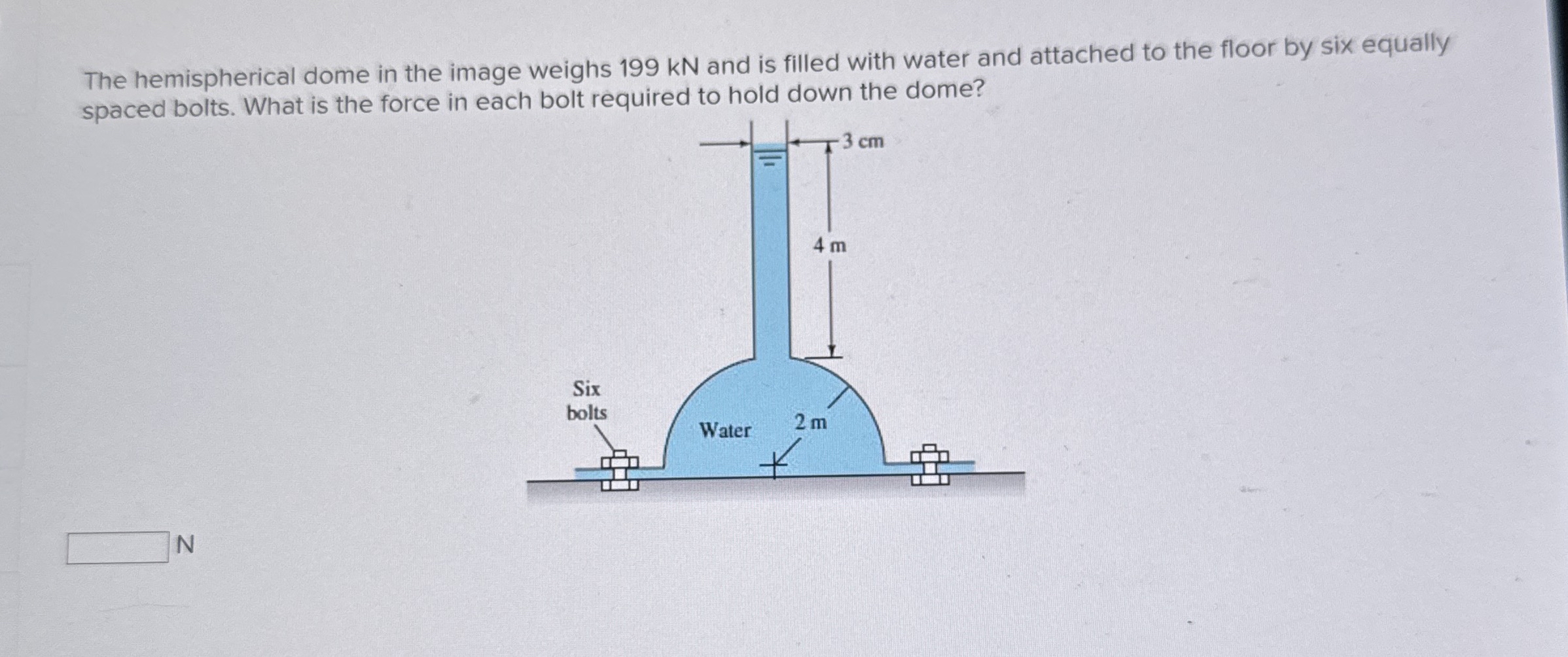 Solved The hemispherical dome in the image weighs 199 ﻿kN | Chegg.com