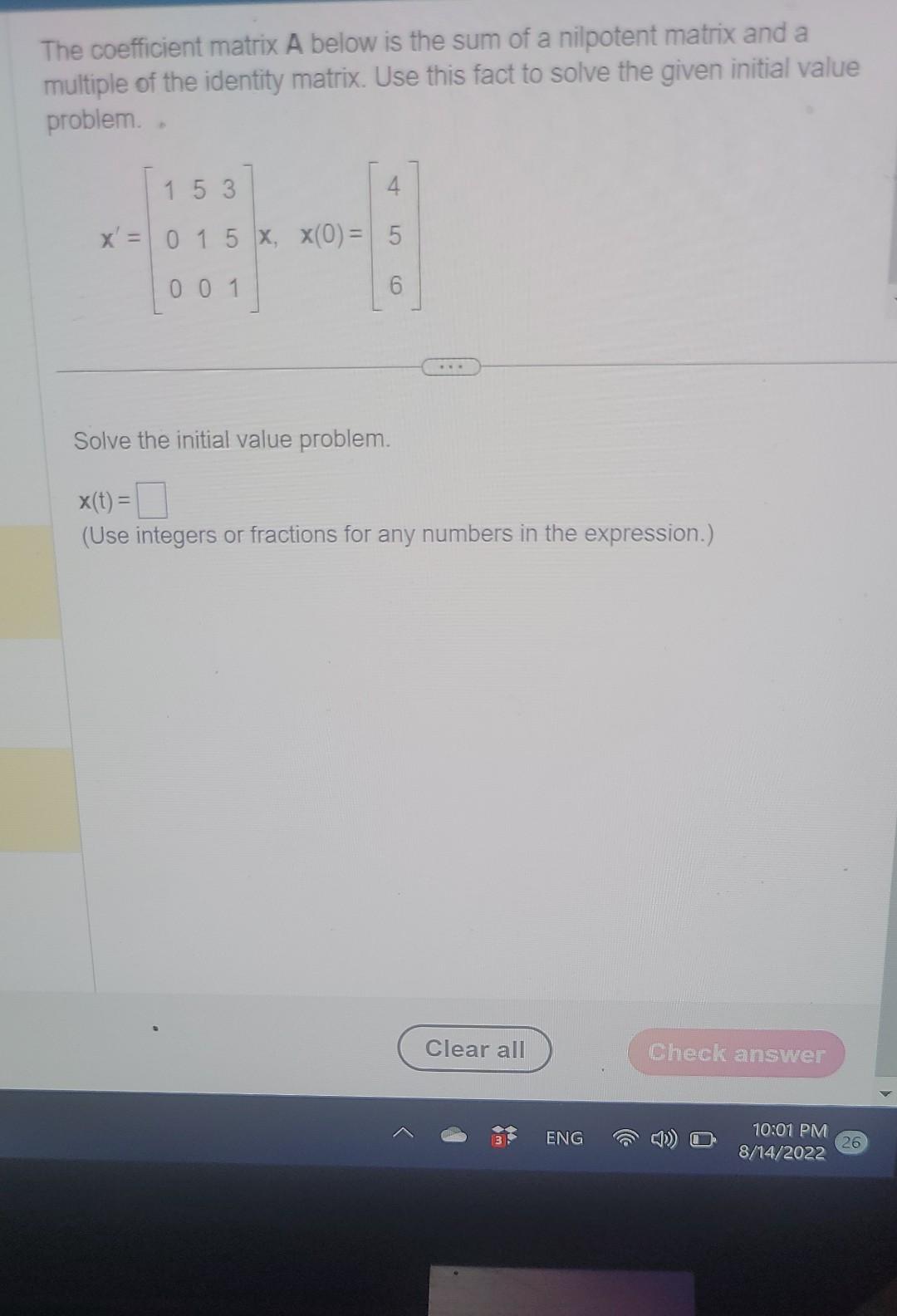 Solved The coefficient matrix A below is the sum of a | Chegg.com