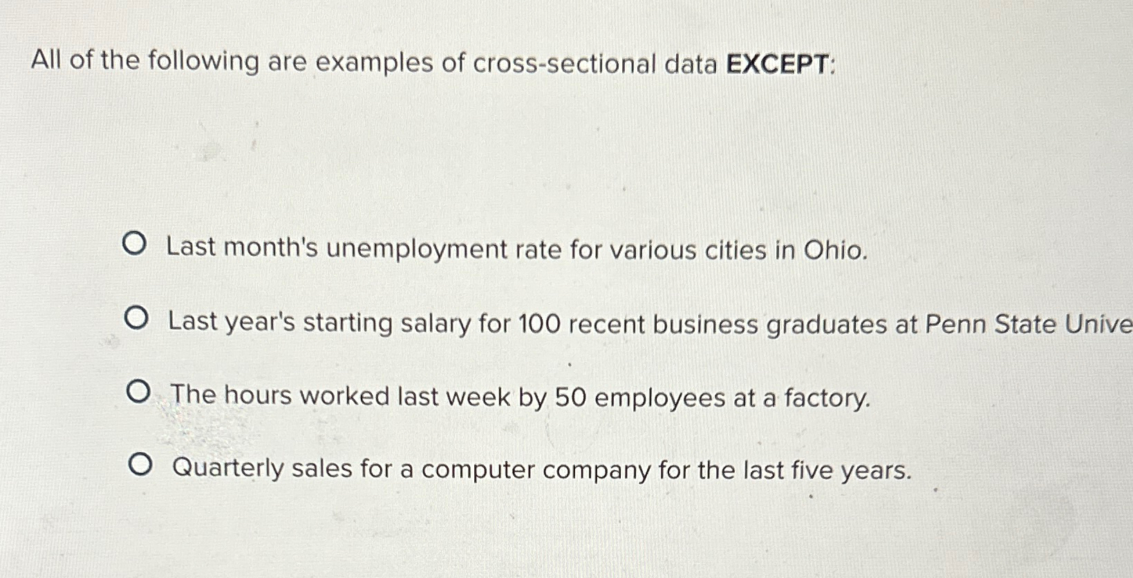 Solved All of the following are examples of cross-sectional | Chegg.com