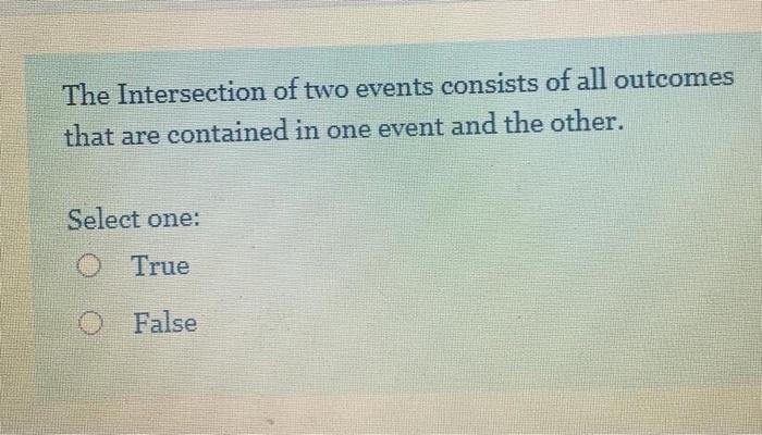 Solved The Intersection of two events consists of all | Chegg.com