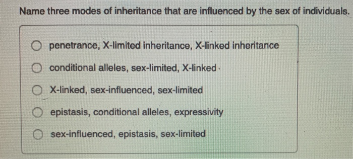 Solved Name Three Modes Of Inheritance That Are Influenced 1886
