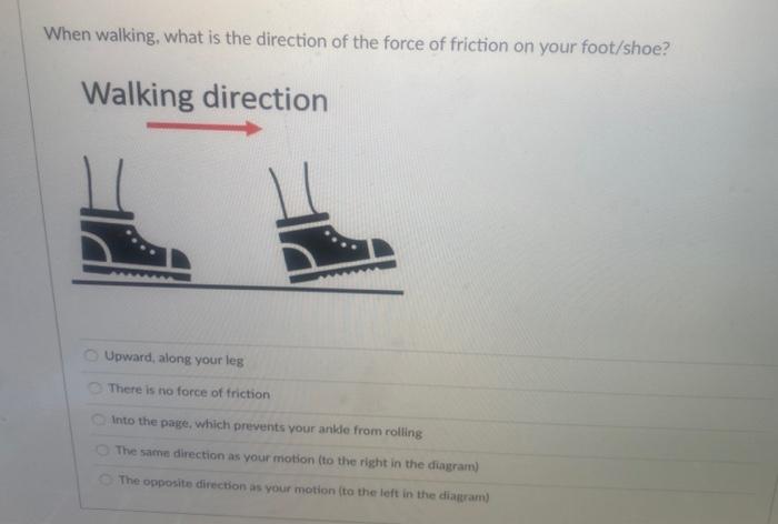 Solved When walking, what is the direction of the force of | Chegg.com