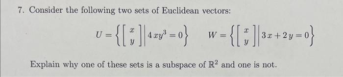 Solved 7. Consider the following two sets of Euclidean | Chegg.com