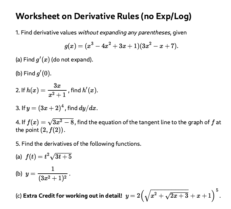 Solved Worksheet on ﻿Derivative Rules (no ExpLog)Find | Chegg.com