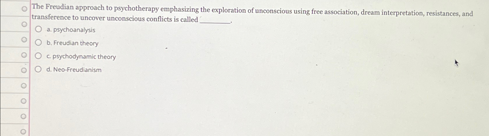 Solved The Freudian approach to psychotherapy emphasizing | Chegg.com