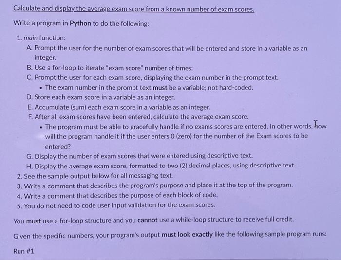Solved Calculate and display the average exam score from a | Chegg.com