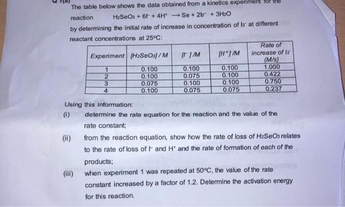 Solved reaction H2SeO3+6f−+4H+→Se+2 b−+3H2O by determining | Chegg.com
