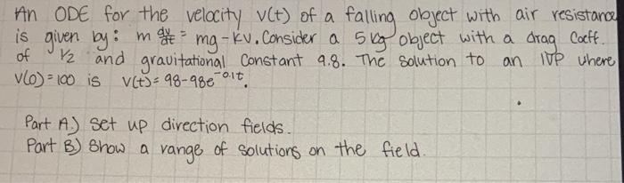Solved An ODE for the velocity v(t) of a falling object with | Chegg.com