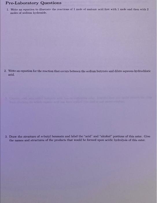 Solved Pre-Laboratory Questions 1. Write an equition to | Chegg.com