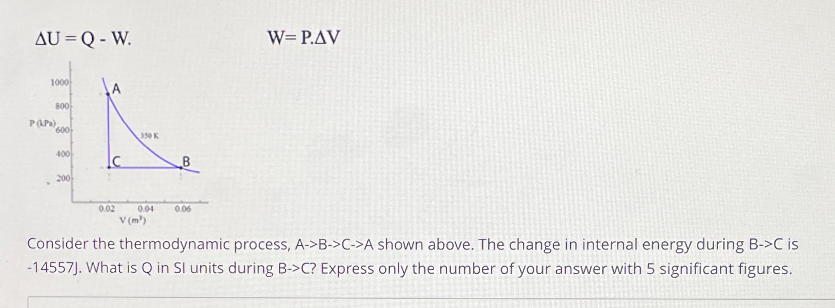 Solved ΔU=Q-W.W=P.ΔVConsider the thermodynamic process, | Chegg.com