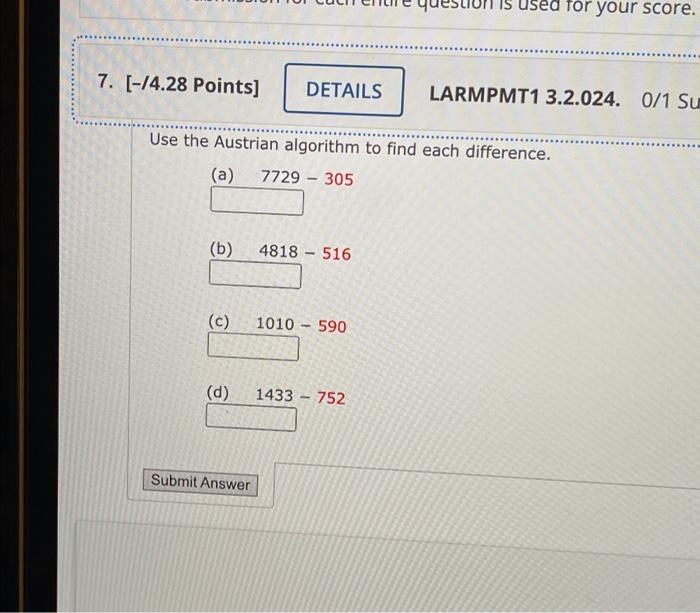Solved 7. [-/4.28 Points] for your score. DETAILS LARMPMT1 | Chegg.com