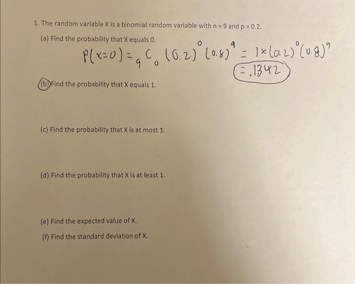 Solved 1. The random variable X is a binomial random | Chegg.com
