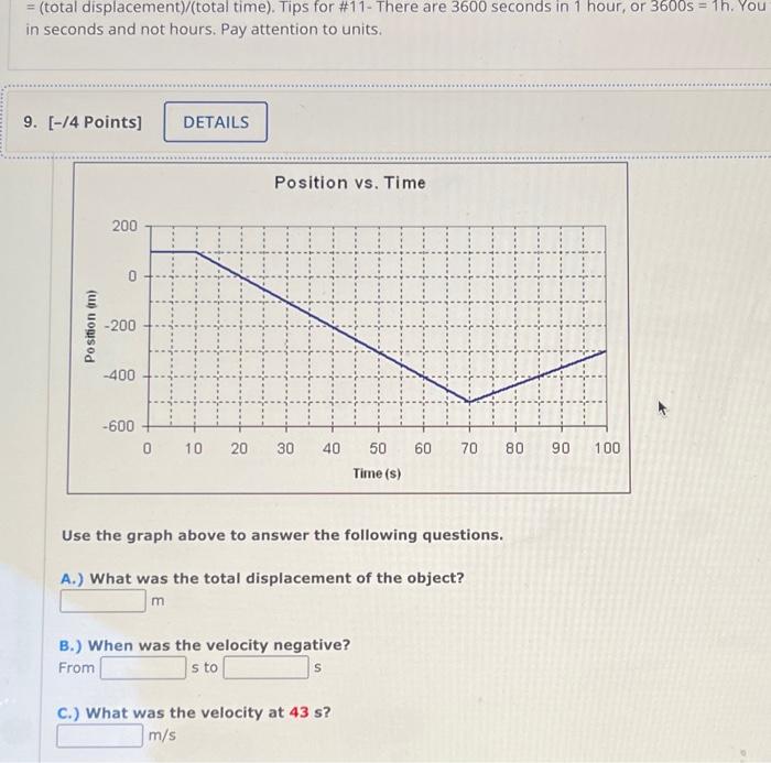 Solved = (total displacement)/(total time). Tips for \#11- | Chegg.com