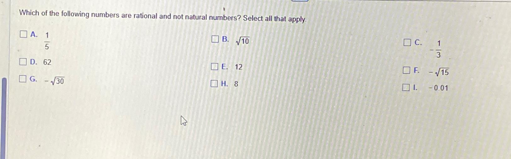 Solved Which of the following numbers are rational and not | Chegg.com