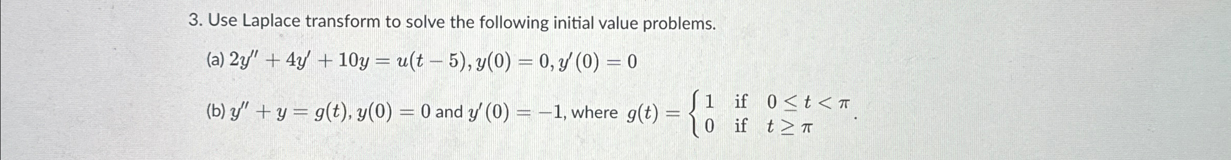 Solved Use Laplace transform to solve the following initial | Chegg.com