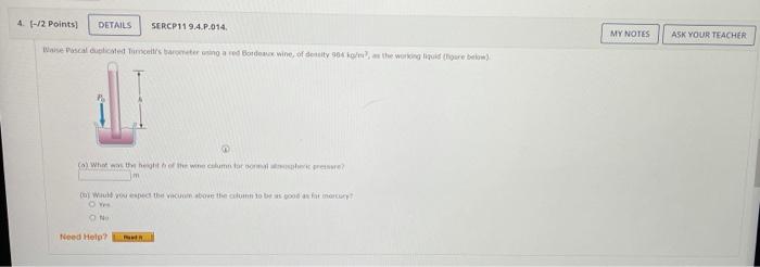 Solved 4. 1-/2 Points DETAILS SERCP119.4.P.014 MY NOTES ASK | Chegg.com Solved 4. 1-/2 Points DETAILS SERCP119.4.P.014 MY NOTES ASK | Chegg.com