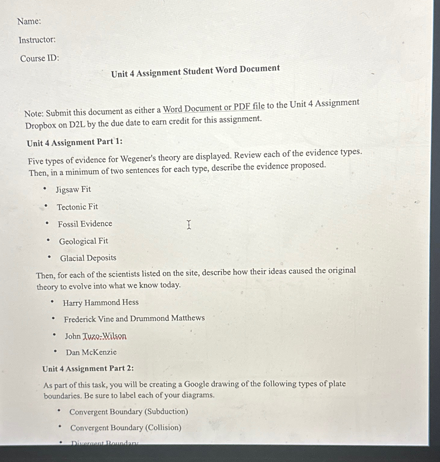 Name:Instructor:Course ID:Unit 4 ﻿Assignment Student | Chegg.com