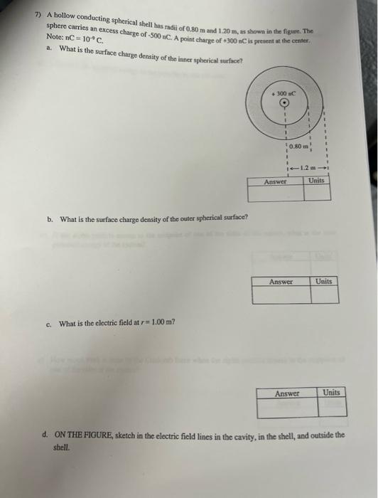Solved 7) A hollow conducting spherical shell has radi of | Chegg.com