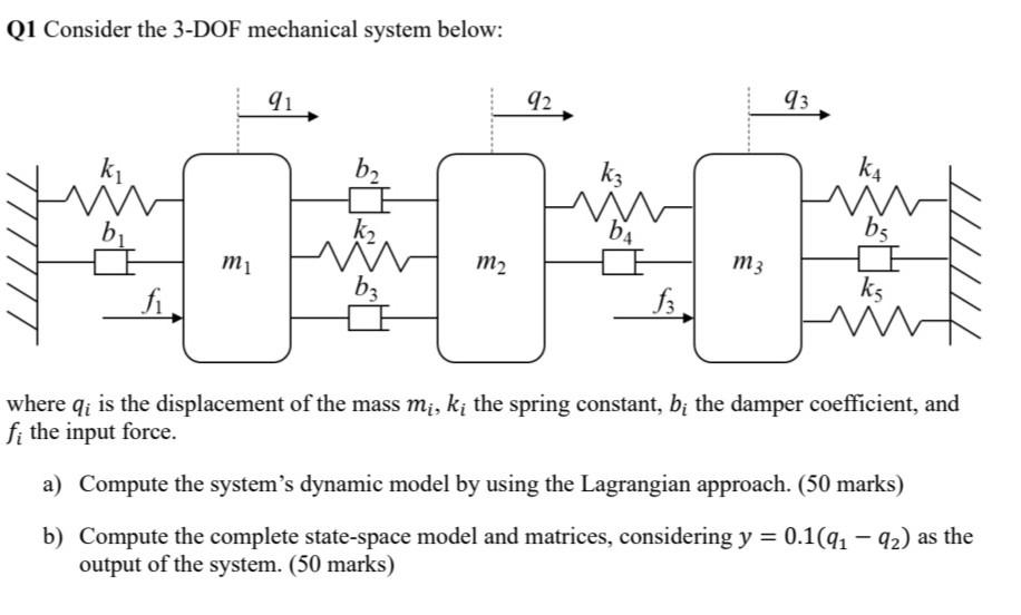 Solved Q1 Consider the 3-DOF mechanical system below: where | Chegg.com