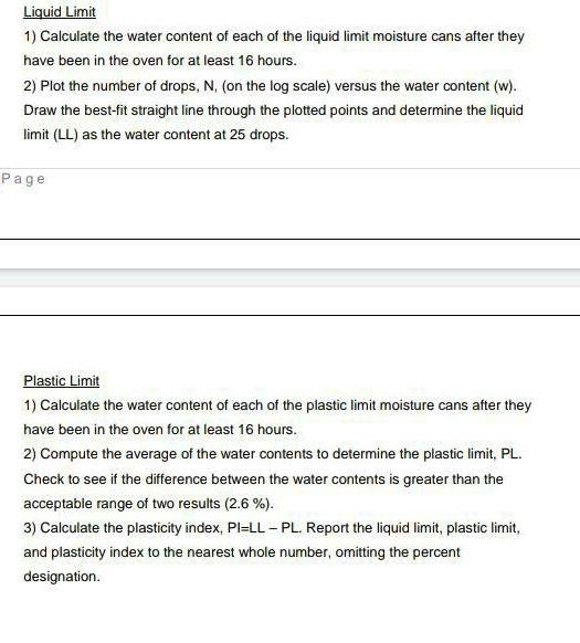 Solved Liquid Limit 1) Calculate the water content of each | Chegg.com