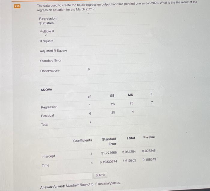 Solved 119 Based on the below data what is the regression | Chegg.com