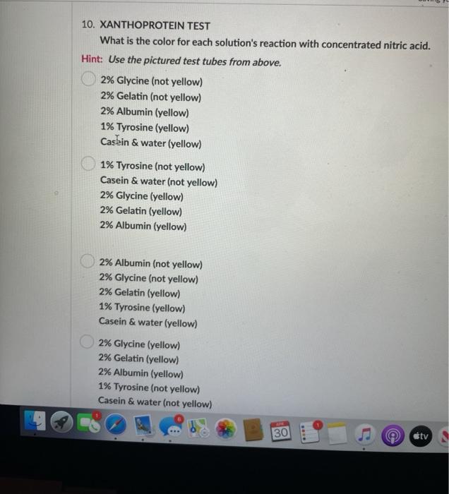 Solved 10. XANTHOPROTEIN TEST What is the color for each | Chegg.com