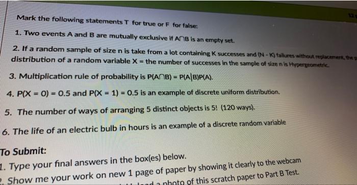 Solved Mark the following statements T for true or F for | Chegg.com
