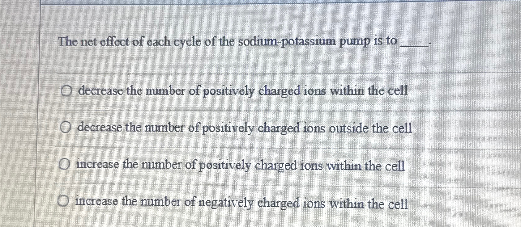 Solved The net effect of each cycle of the sodium-potassium | Chegg.com