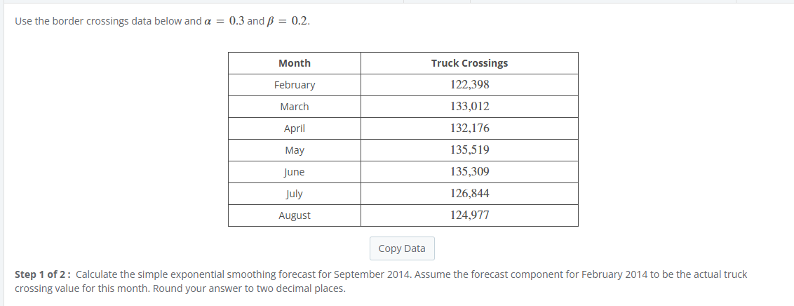 Solved Use the border crossings data below and | Chegg.com