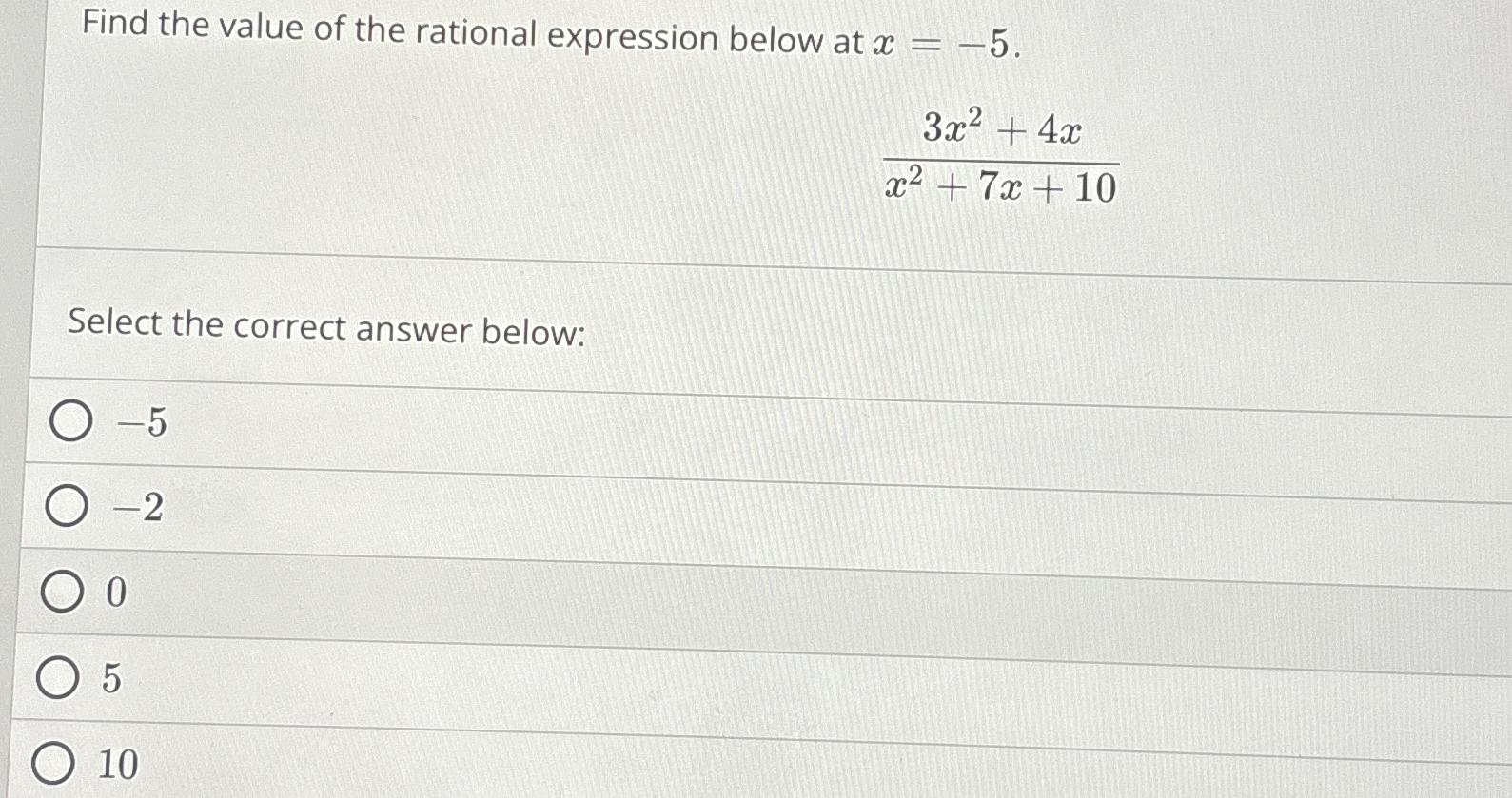 Solved Find the value of the rational expression below at | Chegg.com