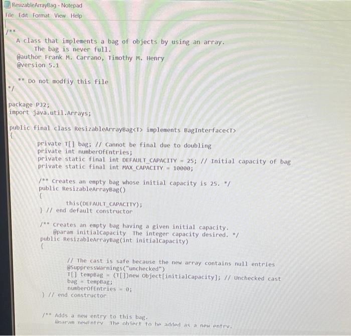 Solved in java, there are 4 File: bagInterface, | Chegg.com