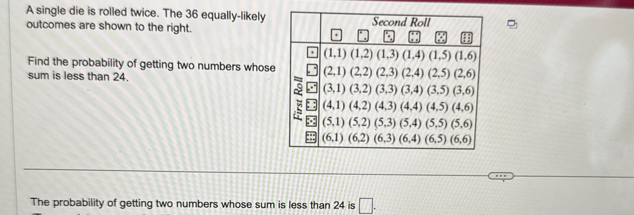 Solved by an EXPERT A single die is rolled twice. The 36 ﻿equally-likely | Chegg.com
