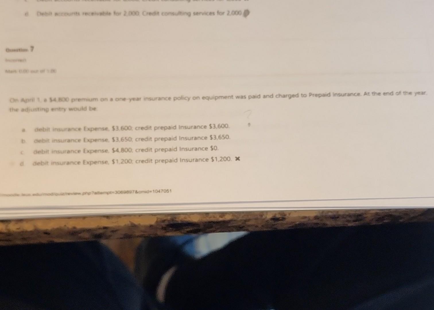 Solved On Apri 1. \& \$4 BOO premium on a one-year insurance | Chegg.com