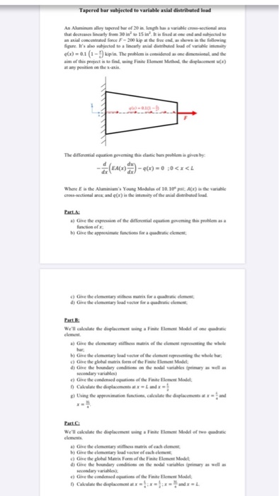 Tapered bar subjected to variable sial distributed | Chegg.com