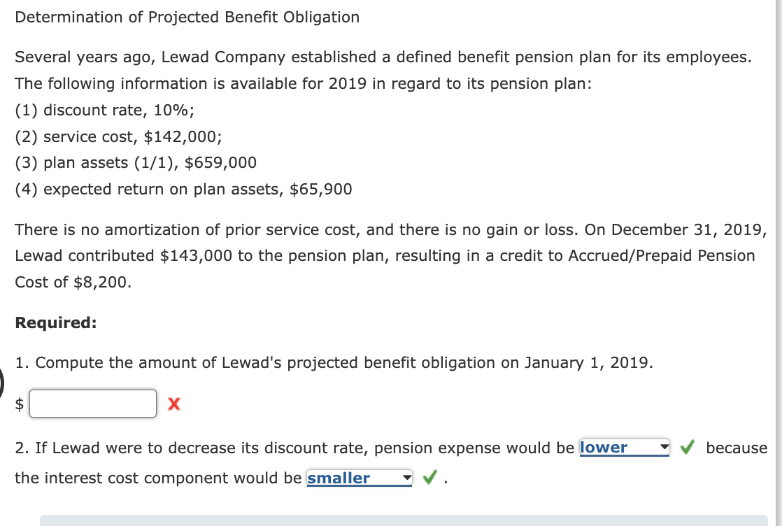 Solved Determination of Projected Benefit ObligationSeveral | Chegg.com