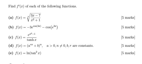 Solved Find f'(2) of each of the following functions. (5 | Chegg.com