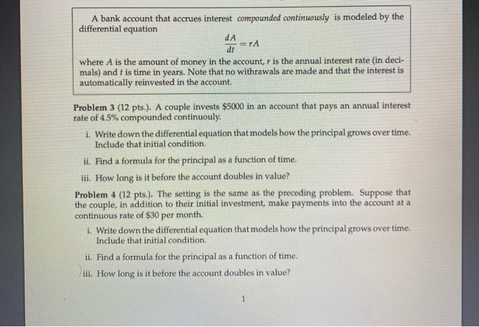 Solved =TA A bank account that accrues interest compounded | Chegg.com