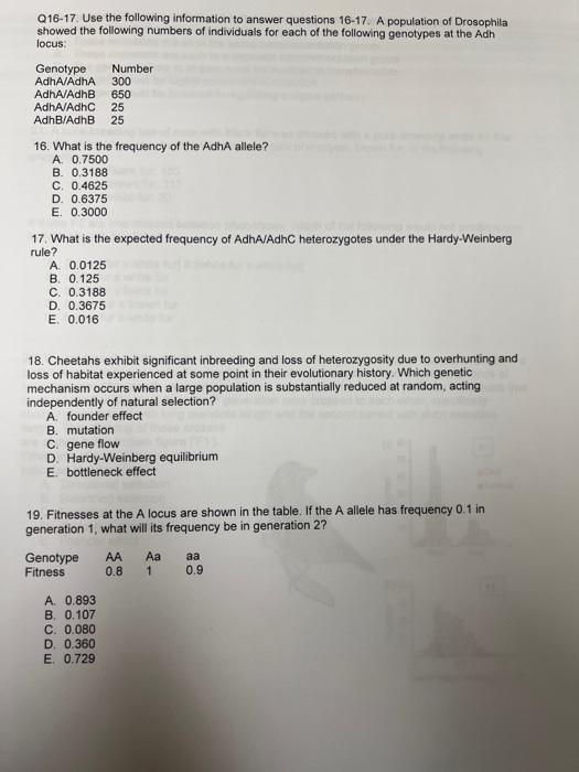 Solved Q16-17. Use the following information to answer | Chegg.com