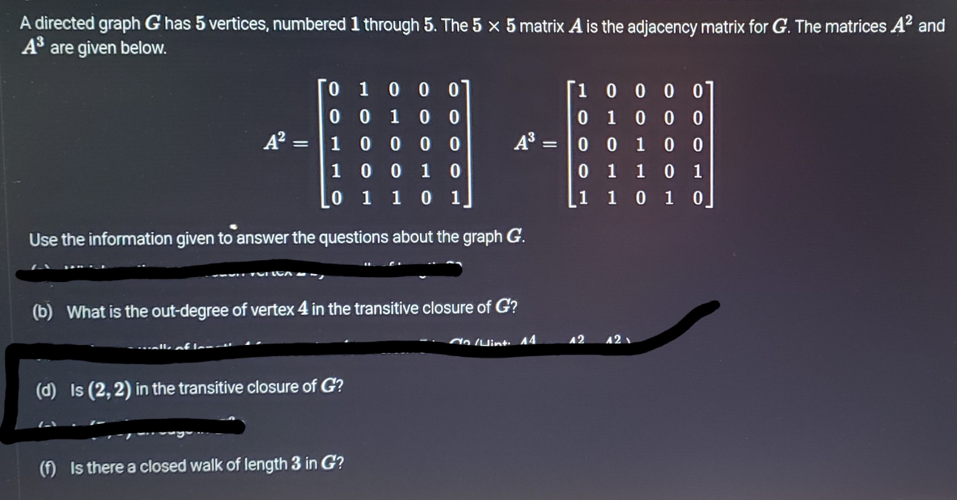 Solved A directed graph G ﻿has 5 ﻿vertices, numbered 1 | Chegg.com