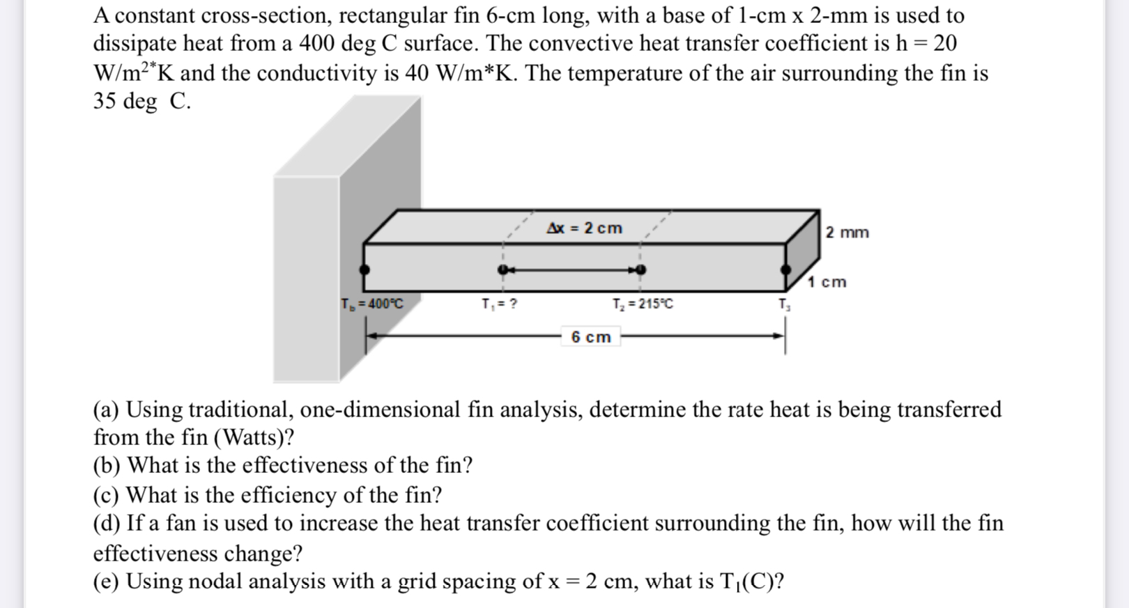 Solved A constant cross-section, rectangular fin 6-cm long, | Chegg.com