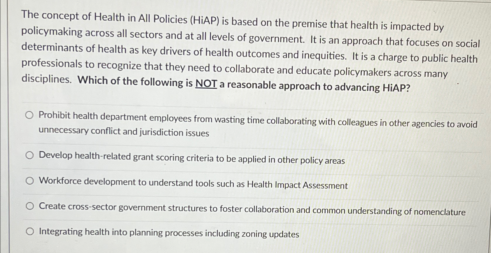 Solved The concept of Health in All Policies (HiAP) ﻿is | Chegg.com