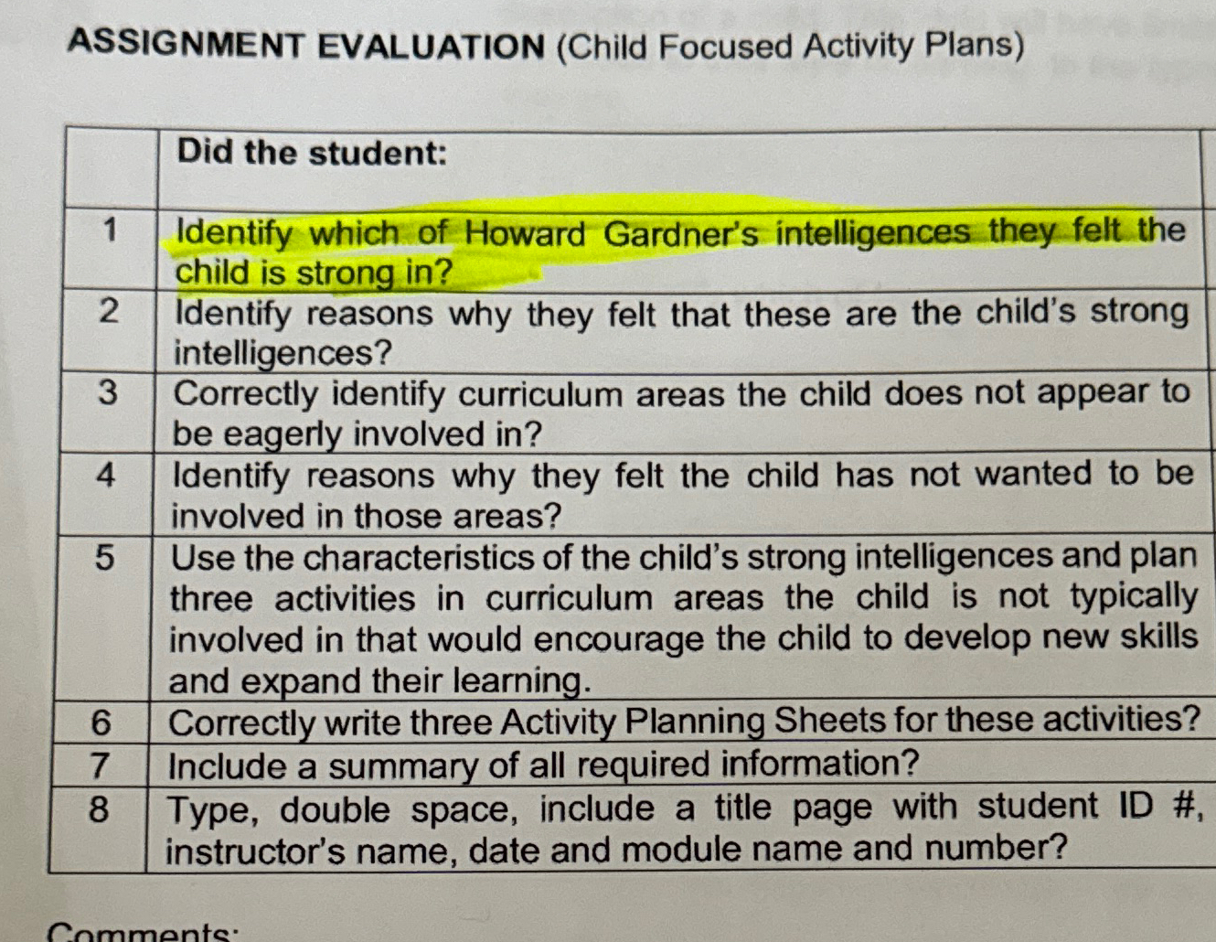 Solved ASSIGNMENT EVALUATION (Child Focused Activity | Chegg.com