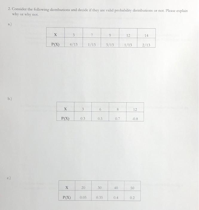 Solved 2. Consider the following distributions and decide if | Chegg.com
